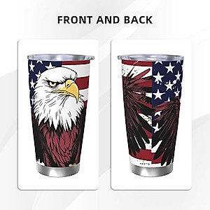 American National Flag with Eagle Tumbler with Lid and Straw 20oz Stainless Steel Car Cup for Hot and Cold Drinks, Double Wall Insulated Travel Coffee Mug Reusable Drink Thermos Cup Birthday Gifts