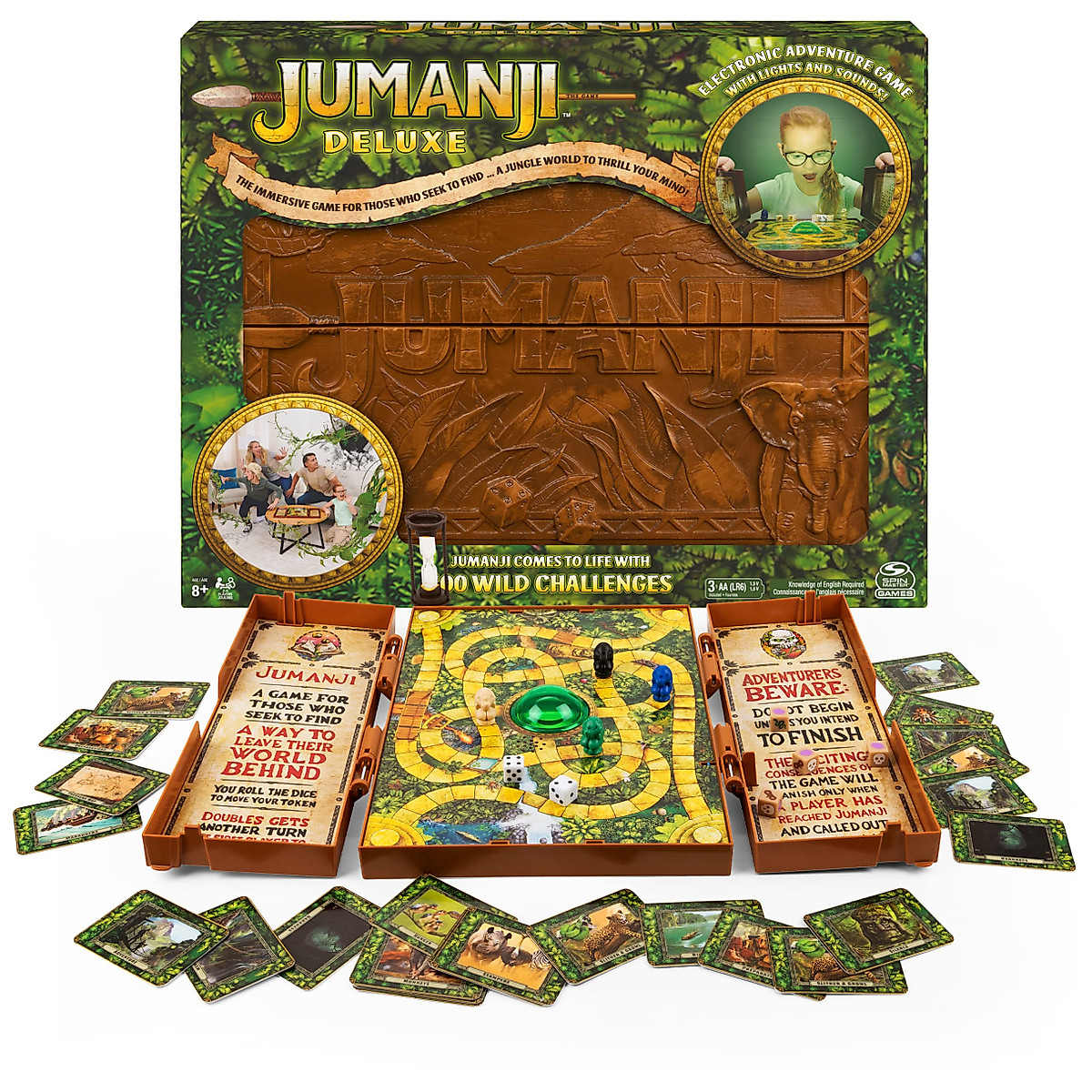 Jumanji Deluxe Game, Immersive Electronic Version of The Classic Adventure Movie Board Game, with Lights and Sounds, Family Game Night Game for Kids & Adults Ages 8 and up