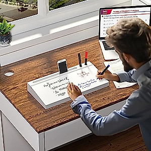 HIIMIEI Desktop Glass Whiteboard Dry-Erase-Board - Computer Keyboard Stand White Board Surface Pad with Drawer, Desk Organizers with Accessories for Office, Home, School Supplies (White