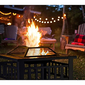 Tuoze 32-inch Fire Pits Outdoor Patio Metal Multifunctional Firepit Table with Waterproof Cover for Camping Bonfire Party Picnic BBQ Backyard Garden Outside Heating,black