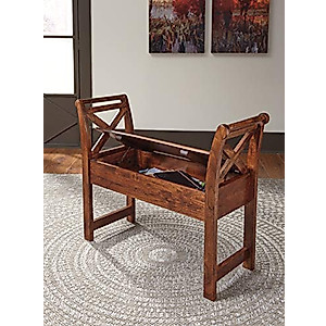 Signature Design by Ashley Storage Accent Bench-Casual-Warm Finish, 13.2"D x 35.1"W x 28.5"H, Abbonto - Brown