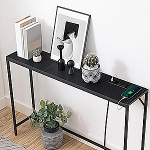 MAHANCRIS Console Table, Narrow Sofa Table, 43.3” Entrance Table with Power Station, Behind Couch Table, Simple Style, for Living Room, Hallway, Entryway, Foyer, Black CTHB112E01