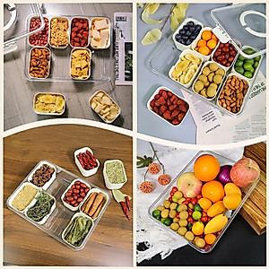 Divided Serving Tray with Lid and Handle, 8 Compartment Snackle Box Container, Travel Charcuterie Board with Lid for Kids and Adults, Snack Box Container - Fruit, Vegetable, Candy, Snack Tray with Lid