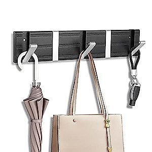 Coat Rack Wall Mount with 5 Retractable Hooks,Modern Space-Saving Coat Hooks Wall Mounted Coat Rack,Wall Coat Rack with Hooks for Hanging Coats,Hats,Scarves,Keys and More(Silver)