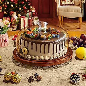 Cake Stand with Acrylic Dome, Rotating Cake Plate Acacia Wood Cake Stand with Acrylic Lid, Cake Display Server Tray, Cake Decorating Turntable for Baking Gifts, Birthday Kitchen Party, Weddings