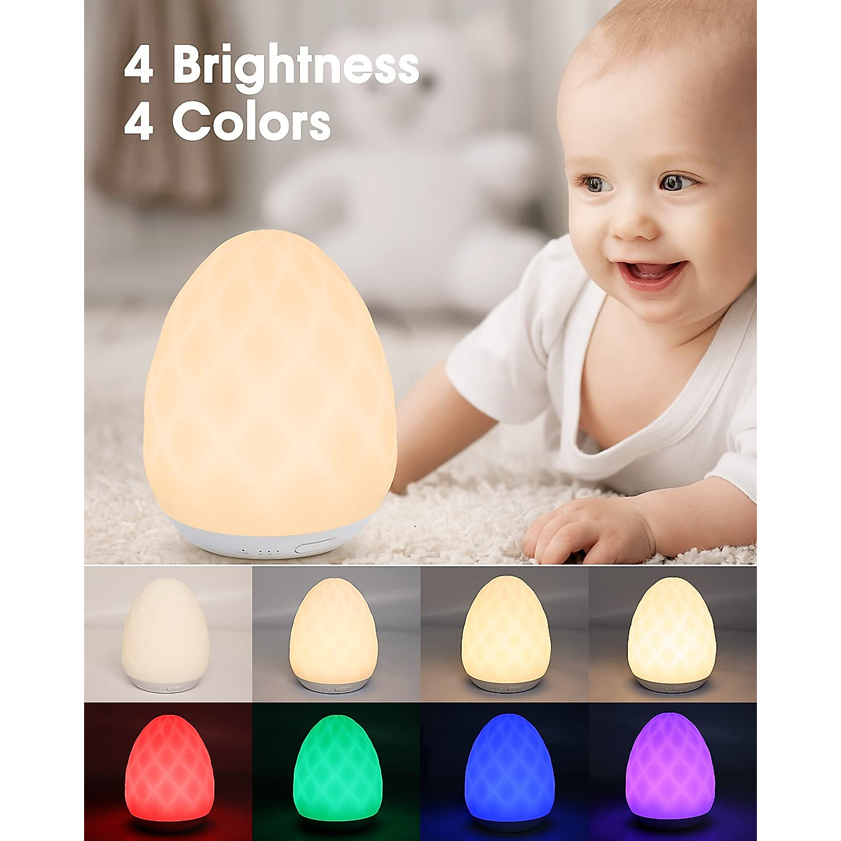 Vovoly Rechangeable Baby Night Light, Large Egg Lamp with Long lasting Battery - Multi-color Cycling- Timer &Touch Control, Battery Powered and Operated Nursery Led Light