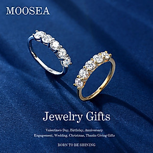 MOOSEA 5 Stone Moissanite Promise Rings for Her, 4MM D Color VVS1 Clarity Lab Created Diamond Band 14K Yellow Gold Vermeil Moissanite Anniversary Rings for Women Promise Rings for Her Jewelry Gifts