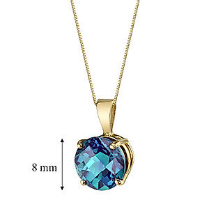 PEORA 14K Yellow Gold Created Alexandrite Pendant for Women, Color-Changing 2.35 Carats Round Shape 8mm