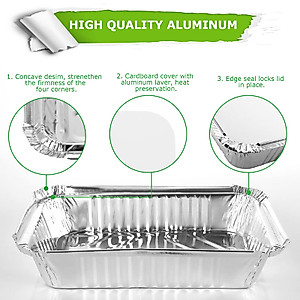 CYEAH 50 Packs Aluminum Foil Pans with Lids 8 x 6 Inch Disposable Foil Pans, 2.25lb Capacity Foil Food Containers with Lids,Disposable Cookware Tin Pans for Baking, Cooking, Heating and Takeout