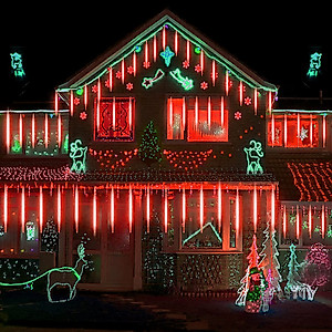 LED Falling Rain Light 30cm 10 Tubes 300 LED Snow Fall Lighting Lcicle Cascading Icicle String Light for Indoor Outdoor Wedding Garden Tree Home Decor, Red