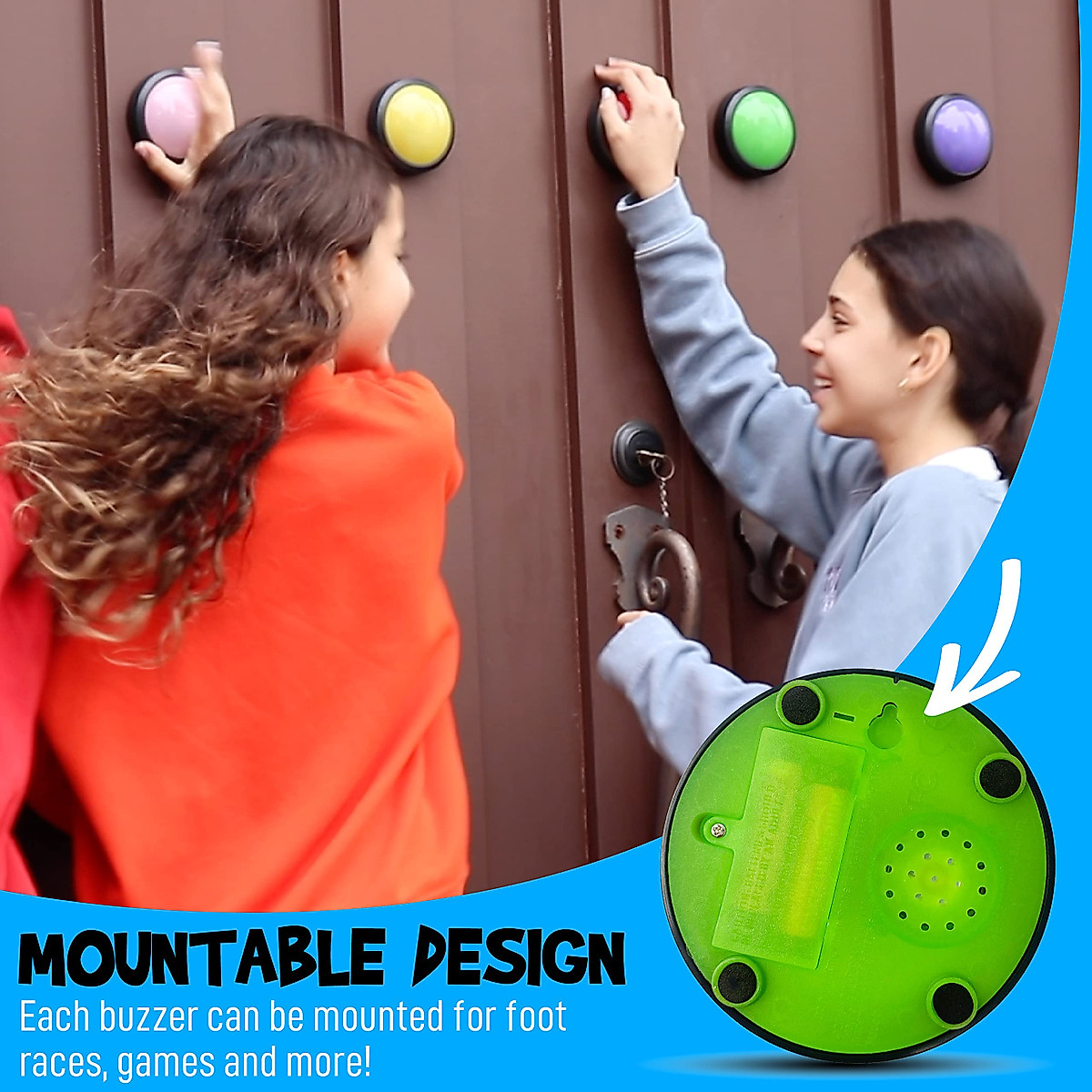 Teacher's Choice 4 Pack Game Buzzers with Unique Loud Sounds for Each Buzzer | Great for Trivia Games, Family Feud, Jeopardy, Competition, Spelling Bees and more