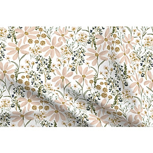 Spoonflower Fabric - Country Floral Watercolor Wildflower Summer Large Daisy Nursery Rustic Printed on Minky Fabric by The Yard - Sewing Baby Blankets Quilt Backing Plush