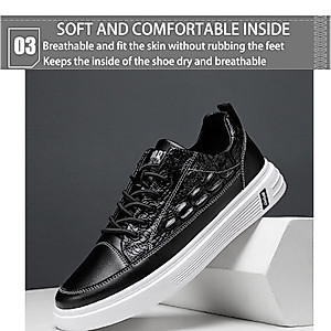 Men’s Crocodile Print Lace Up Low Top Flat Leather Sneakers Breathable Light-Weight Outdoor Causal Walking Shoes Slip On Comfortable Working Driving Non-Slip Sports Shoes (white and black,7)