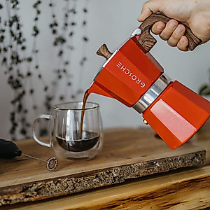 GROSCHE Milano Stove top espresso maker (9 espresso cup size 15.2 oz) Red, and battery operated milk frother bundle for lattes