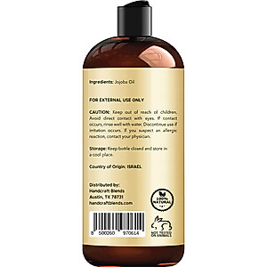 Handcraft Blends Jojoba Oil - Cold-Pressed 16 Fl Oz - 100% Pure and Natural - Premium Grade Carrier Oil for Skin and Hair - Hair and Body - Massage - Hexane-Free - Hair Relaxer for Tight Curls