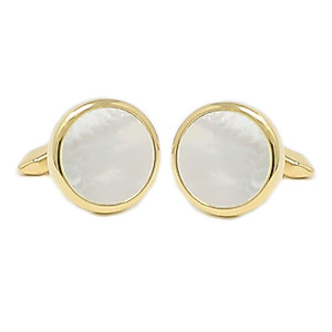 MENDEPOT Mother Of Pearl Cufflinks With Box Men Classic White Stone Cuff Links Wedding Groom Gift (Round A)