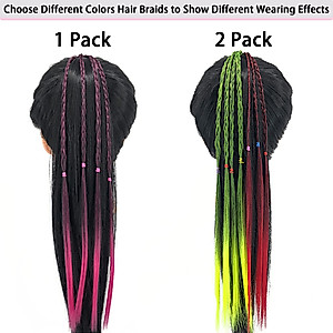 12 Pieces Colored Braids Hair Extensions with Rubber Bands Rainbow Braided Synthetic Hairpieces Ponytail Hair Accessories for Women Kids Girls Party Highlights Cosplay Dress Up