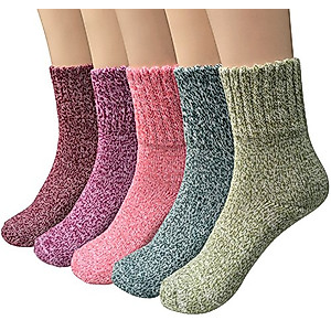 Loritta 5 Pairs Womens Vintage Style Winter Warm Thick Knit Wool Cozy Crew Socks,Free size,Multicolor