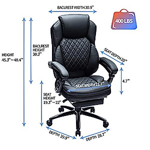 Kasorix Managerial and Executive Chair with Foot Rest, 400lbs Big and Tall Office Chair with Reclining Function,Office Chair for Heavy People,Oversized Office Chair Home Office Chair (Black)