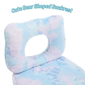 LukeAlon Adjustable Kids Desk Chair with Wheels & Bear Shaped Back, Faux Fur Swivel Rolling Chair for Bedroom Reading Living Room, Cute Computer Office Chairs for Teen Children Gift, Dreamy Blue