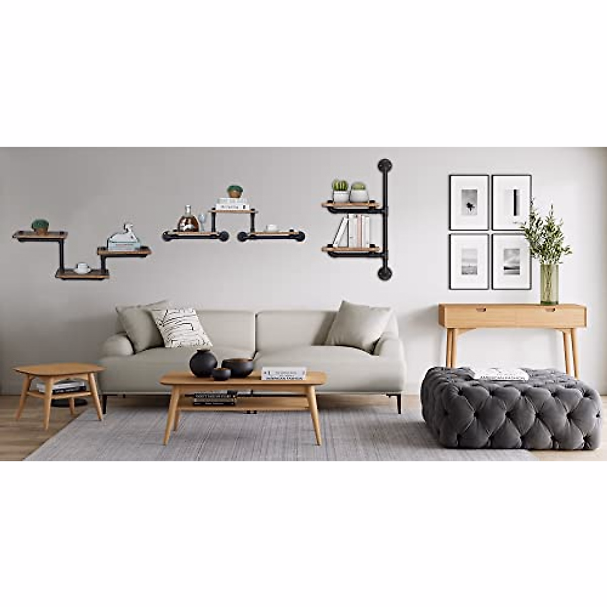 MAIKAILUN 5 Tiers Industrial Floating Pipe Wall Mounted Shelves and 2 Tiers Bundle