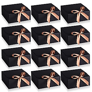 AIEX 12 Pcs Gift Boxes with Lids, 4.5" x4.5"x2" Present Boxes Square Gift Box with Champagne Wrap Ribbons, Gift Wrap Boxes for Birthday Wedding Party Christmas Chocolate Candy (Black)