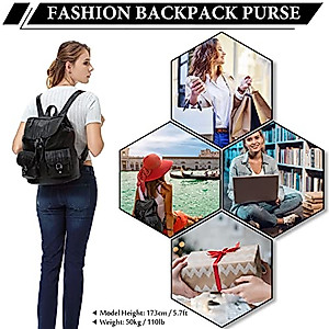 VASCHY Backpack Purse for Women, Fashion Faux Leather Buckle Flap Drawstring Backpack for College with Two Front Pockets Black