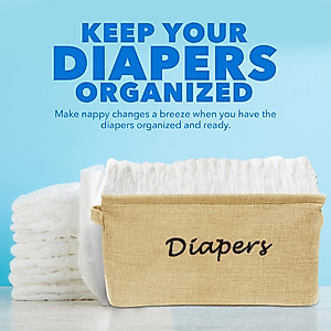 Dejaroo - Baskets for Organizing Diapers and Newborn Essentials, Baby Diaper Caddy Organizer, Embroidered Baby Shower Gifts for Moms, Linen Basket with Handle, 12 x 6 x 6 Inches, Natural