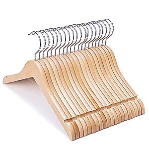 Nature Smile 20 Pack 14 Inches Juniors Preteen Older Children Wooden Clothes Hangers Wood Dress Shirt Hanger Coat Jacket Hangers with Notches and 360° Swivel Anti-Rust Chrome Hook (Natural)