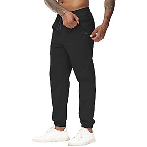 Tyhengta Mens Casual Joggers Pants Elastic Waist Drawstring Chino Jogging Sweatpants for Men Black Large