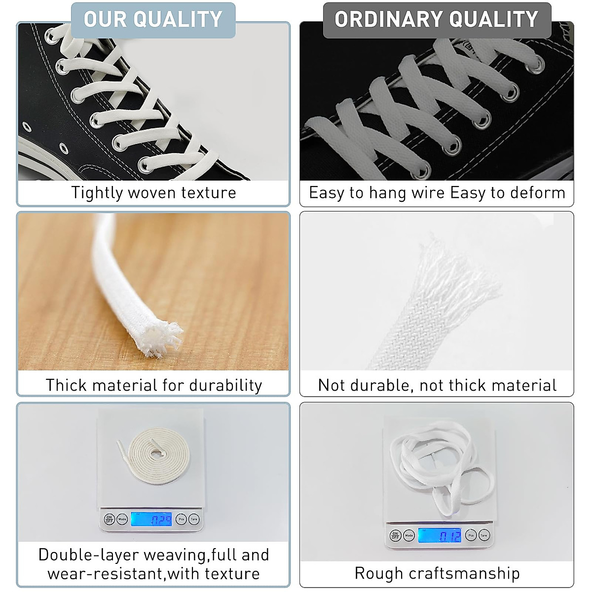 UamGlsob 2 Pairs 5/16" Wide Elastic Shoe Laces Replacement Laces for Converse High Tops Sneakers, Stretch Flat Shoelaces Shoe Strings for Vans High Tops Skate Shoes (03-White, 54'')