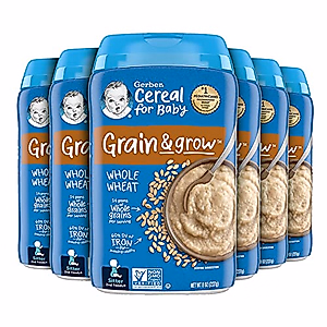 Gerber Cereal for Baby 2nd Foods Grain & Grow Cereal, Whole Wheat Cereal, Made with Whole Grains & Essential Nutrients, Non-GMO, 8-Ounce Canister (Pack of 6)