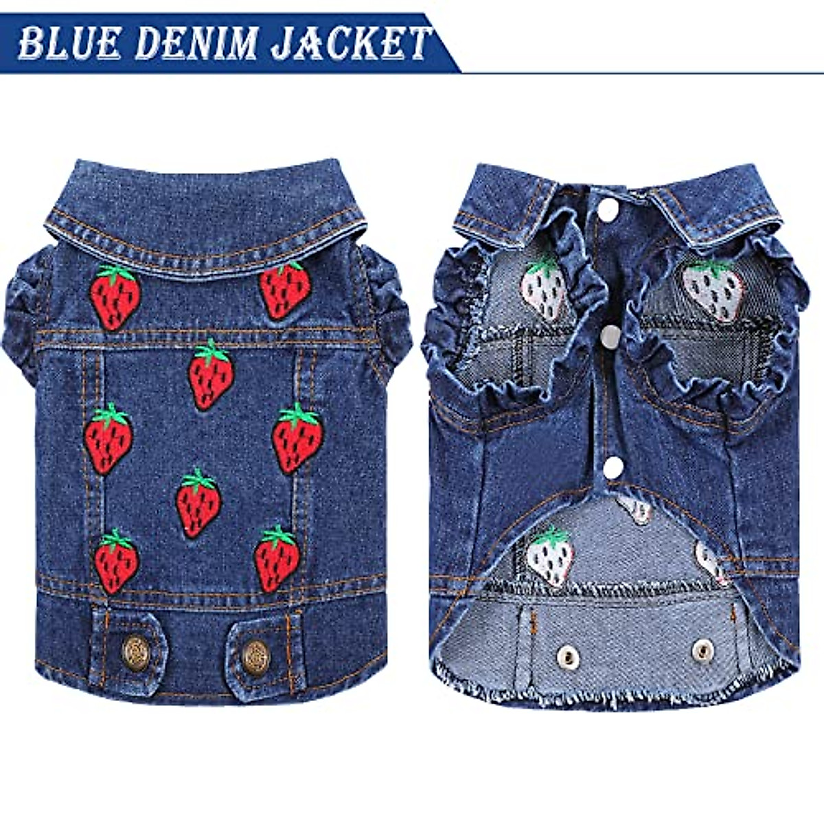 JUDYBRIDAL Pet Clothes Dog Jeans Jacket, Cool Costume Vest for Small Medium Dogs Cats, Puppy Lapel Denim Shirt Apparel for Chihuahua Yorkies (Blue XL)