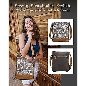 Myra Bag Blossom Print Upcycled Canvas & Leather Shoulder Bag S-1427