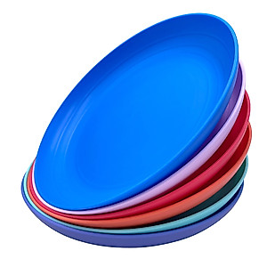 YUYUHUA Kids Plastic Plates Reusable – Unbreakable Everyday Dinner Plates 8 inch set of 6 - BPA Free Dishwasher & Microwave Safe Hard Plates for Kitchen, Party, Camping, Outdoor