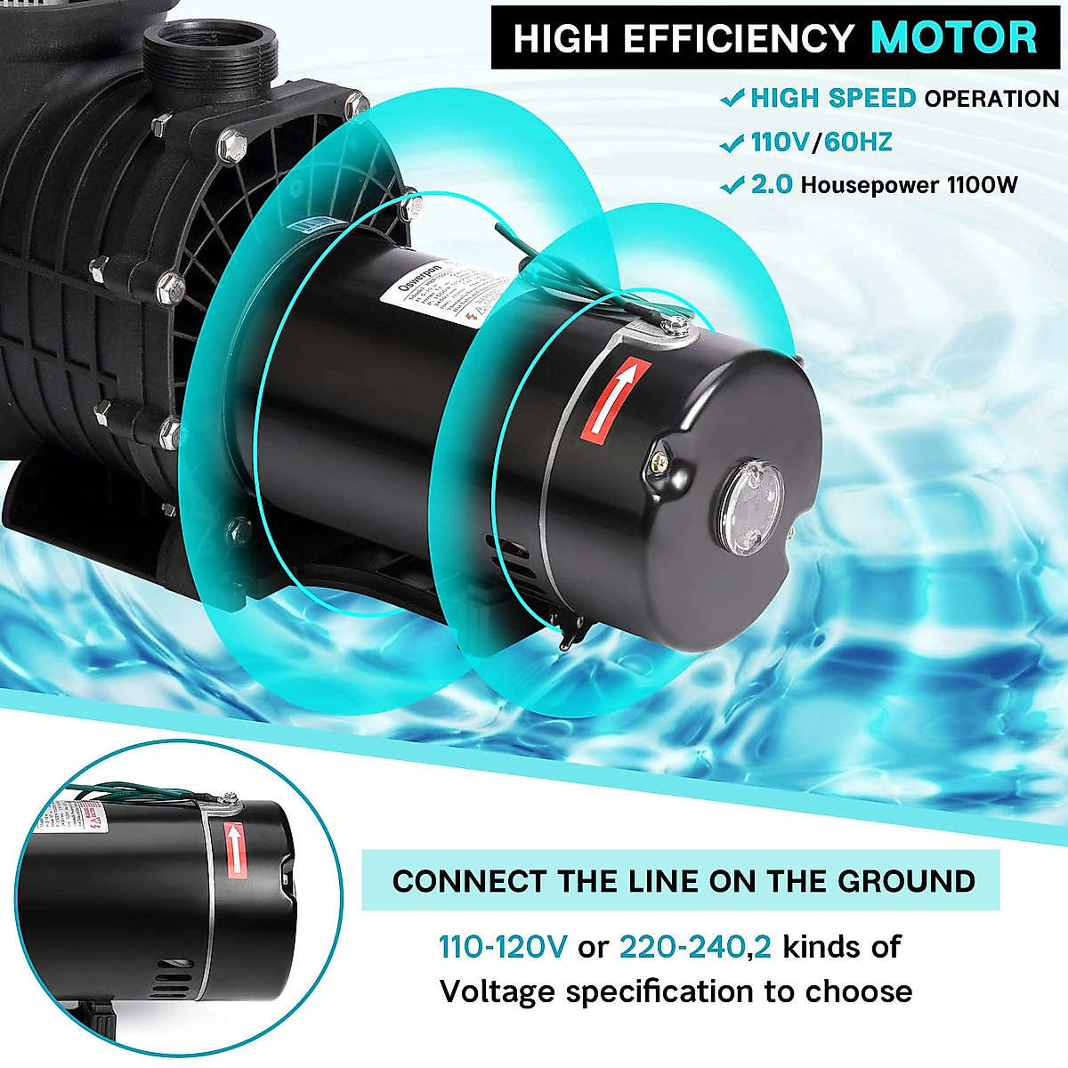 Oswerpon Pool Pump Above Ground/Inground, 2 HP 6800GPH Powerful Selfpriming Pool Pumps for 15,000-31,000 Gallons Pools, Dual Voltage Swimming Pool Pump with Strainer Basket & Drain Plug (2.0HP)