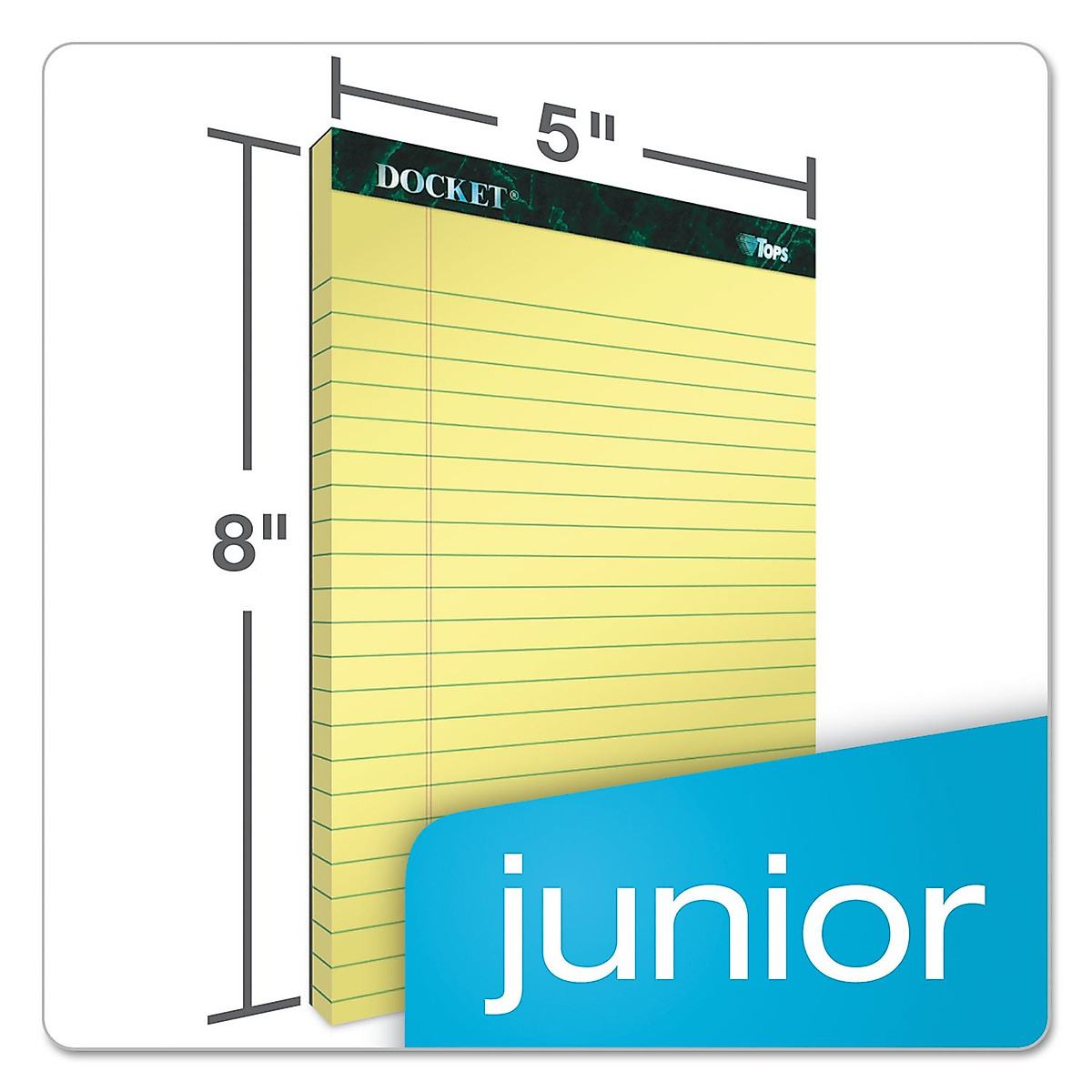 TOPS Docket Writing Pads, 5" x 8", Jr. Legal Rule, Canary Paper, 50 Sheets, 12 Pack (63350)