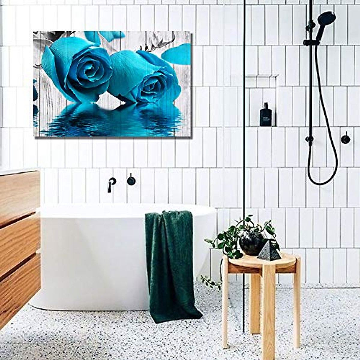 Canvas Wall Art for Bedroom Blue Rose Flower Wall Decor Black White kitchen decoration paintings Gifts for Girls Women Canvas art Prints Panels Framed HD Pictures Office Bathroom Home decorations