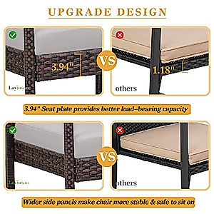 LayinSun 3 Pieces Patio Set Outdoor Wicker Conversation Bistro Set,PE Rattan Chairs with Coffee Table for Porch Lawn Garden Backyard (Brown-Light Grey)