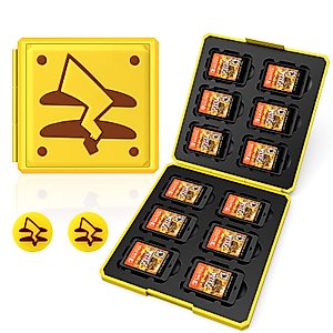 UFOPETIE 12 in 1 Game Card Case for Nintendo Switch Pikachu Switch Game Case for Nintendo Switch Game Storage,for Nintendo Switch Game Card Case Poke Tail-Thumb Grip 2PCS