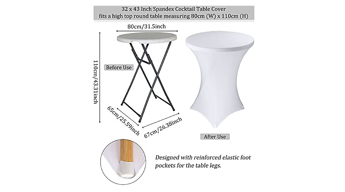 Fitted White Spandex Cocktail Table Covers 32x43" 4 Pack | Events