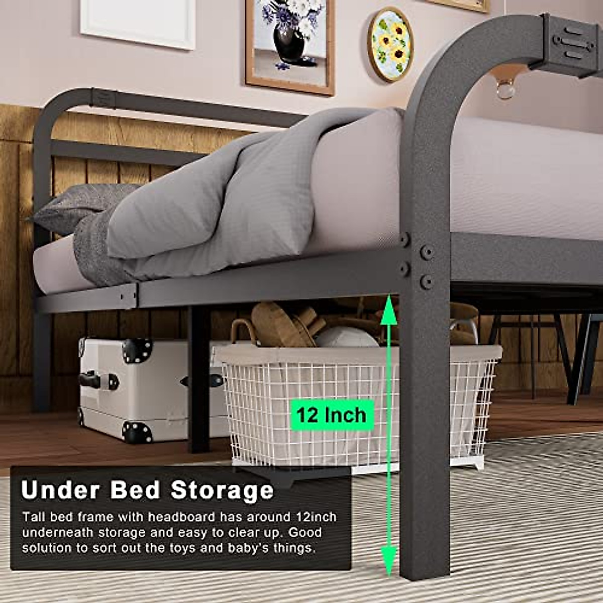 Umyder Full Size Bed Frame with Headboard and Footboard,14 Inch High Metal Platform Bedframe with Sturdy Steel Slats Support,No Box Spring Needed,for Teen,Noise Free,Easy Assembly,Anti-Slip