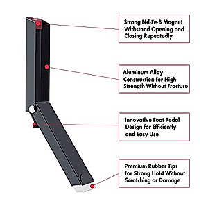 No Drilling Door Stoppers, Easy Pedal Kick Down Door Stop, Self Adhesive Metal Doorstop, Flip by Foot, Hinge Door Handle Protector (Black x 1 Pack)