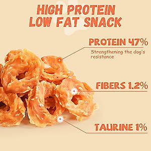 Pawmate Dog Treats Chicken Jerky Rings, Rawhide-Free Grain-Free Real Dried Tenders Natural Chicken Breast Dog Chewy Training Snacks for Small Medium Large Dogs Large Pack 10.58oz