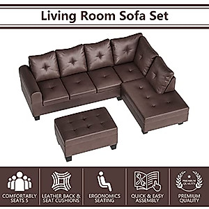 Lamerge Sectional Sofa Couch for Living Room, Modular Sectional Sofa with 6 Seats L Shaped Sofa Set with PU Leather Ottoman, Button Tufted Comfy Living Room Sofa Couch for Small Place
