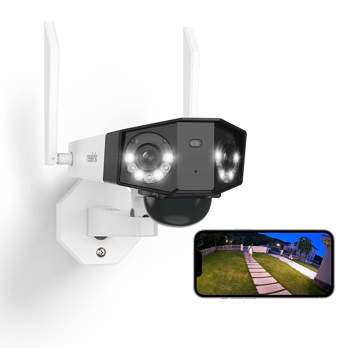 Reolink Duo - 2K Wireless Security Camera Outdoor, Dual Lens Ultra-Wide View, Color Night Vision, Battery Solar Powered, 2.4/5 GHz WiFi, 2-Way Talk, Person/Vehicle Detection, IP66 Waterproof