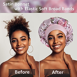 4PCS Silk Bonnet Satin Bonnet Silk Sleep Cap for Sleeping, Hair Bonnet for Sleeping Bonnets for Black Women, Wide Band Silk Bonnet for Curly Hair.