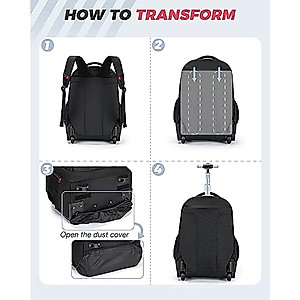 BAGSMART Rolling Backpack, Large Laptop Backpack with Wheels for Adults, Water-Resistant Rolling College Backpack with Telescoping Handle for Work Travel Business, Black