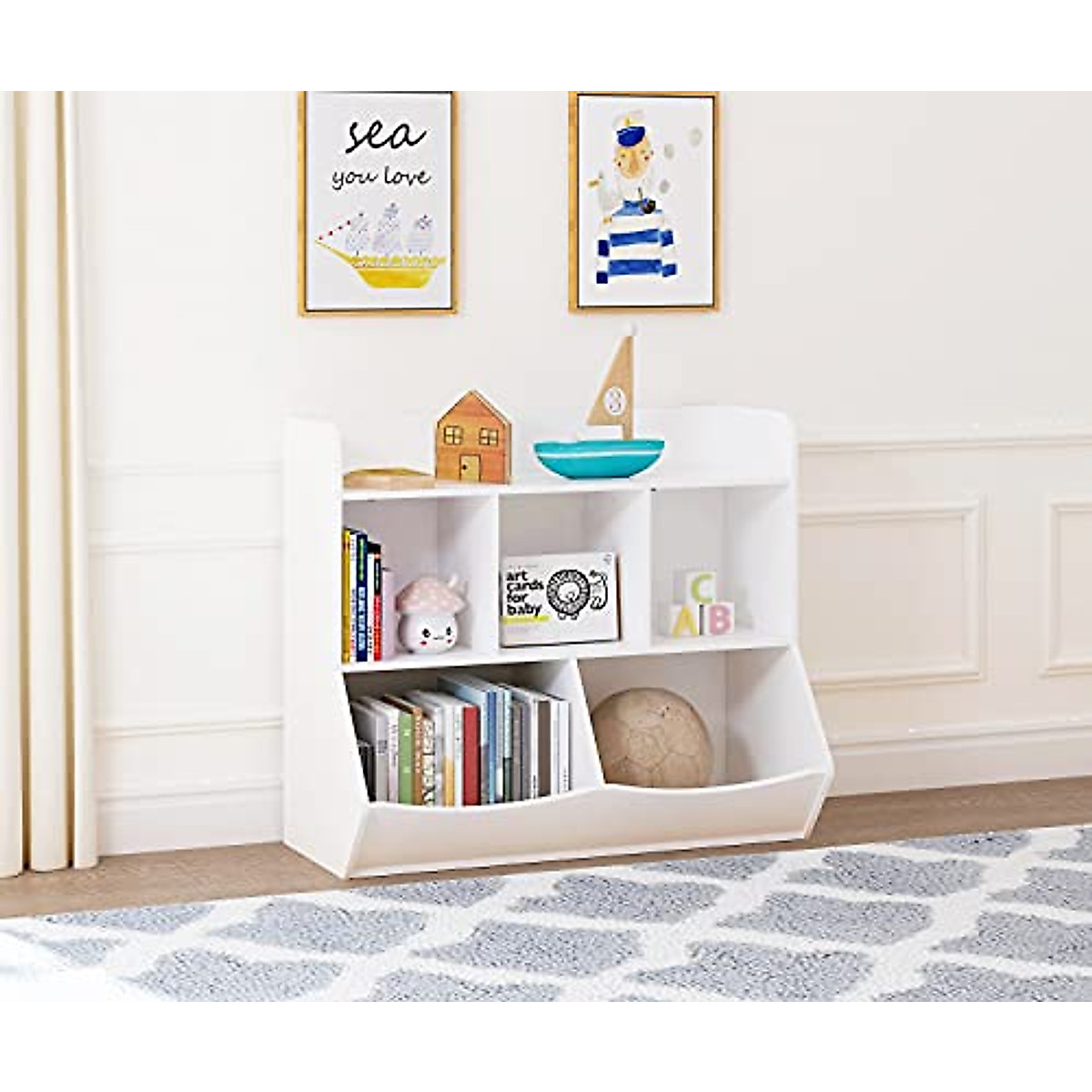 UTEX Toy Storage Organizer with Bookcase, Kid’s Multi Shelf Cubby for Books,Toys, Storage Organizer for Boys,Girls Play Room/Bedroom-White