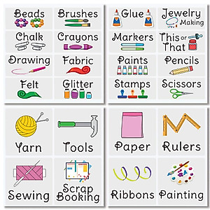 mDesign Plastic Craft Room Storage Box - Sewing, Crochet Storage Container with Built-in Handles for Thread, Beads, Ribbon, Glitter, Clay - 14.6" x 8.1" x 6" Pack of 2, Includes 24 Labels - Clear